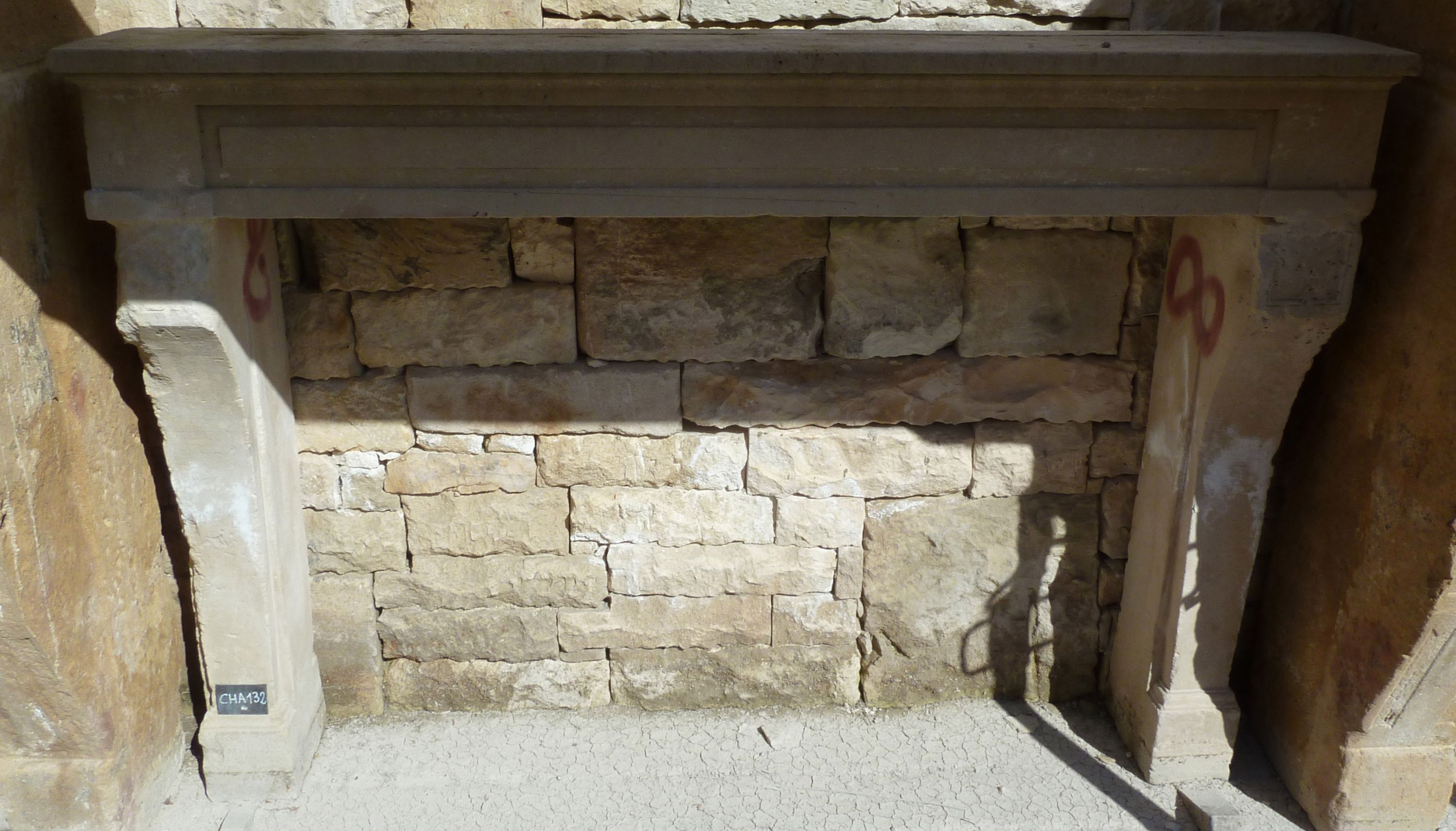 19th Century mantle made of soft stone * Antique fireplace in stone.