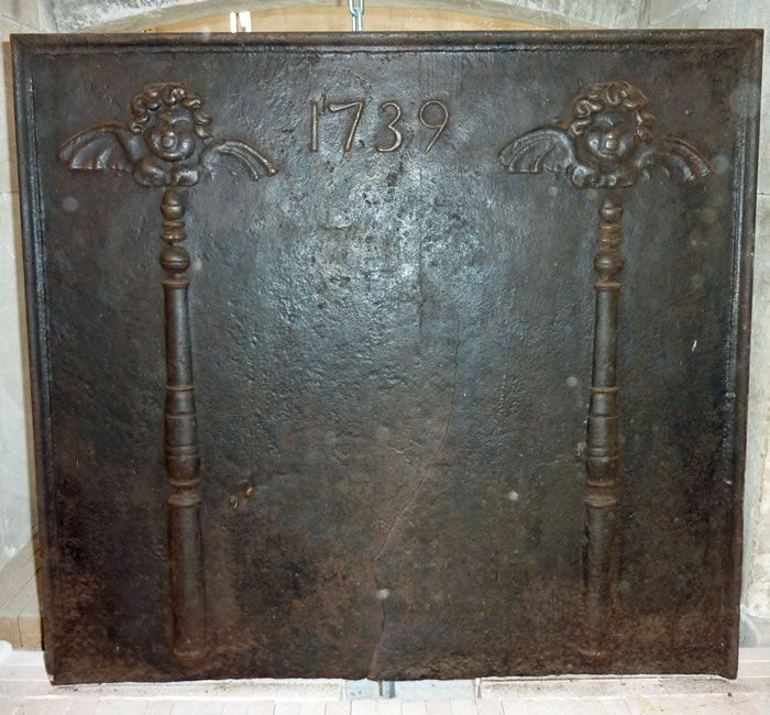 Antique cast iron fire back for fireplace dated 1739 ** SOLD