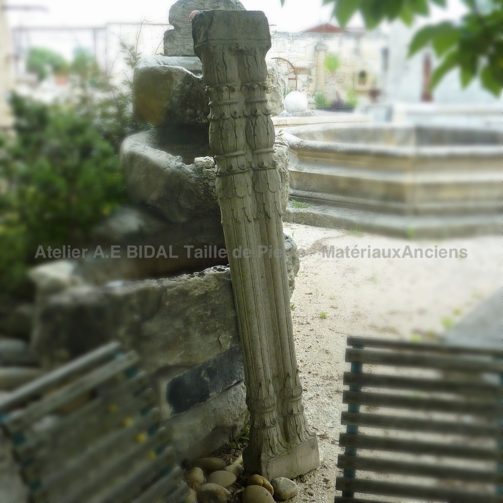 Old sculpted column | Antique garden ornament | Carved stone pillar
