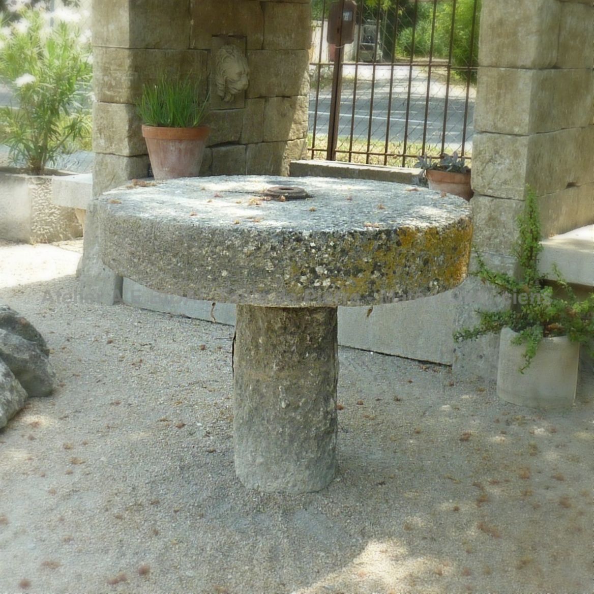 Round stone garden table store
