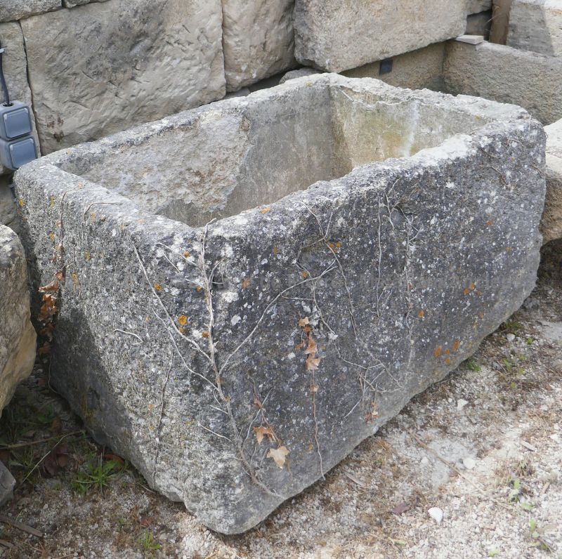 Rectangular stone trough : large massive trough as a sturdy planter