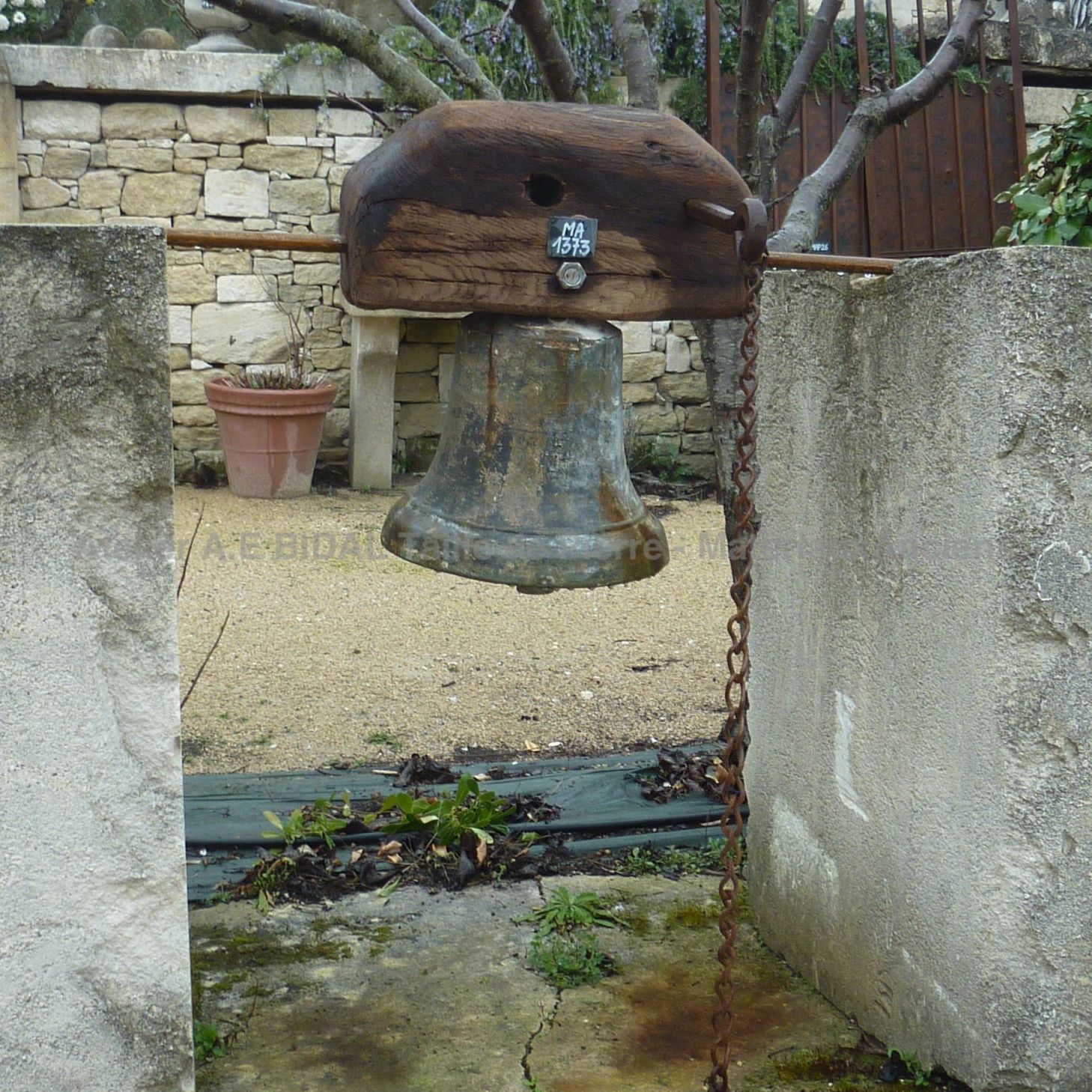 Wonderful antique bronze bell with its wooden yoke
