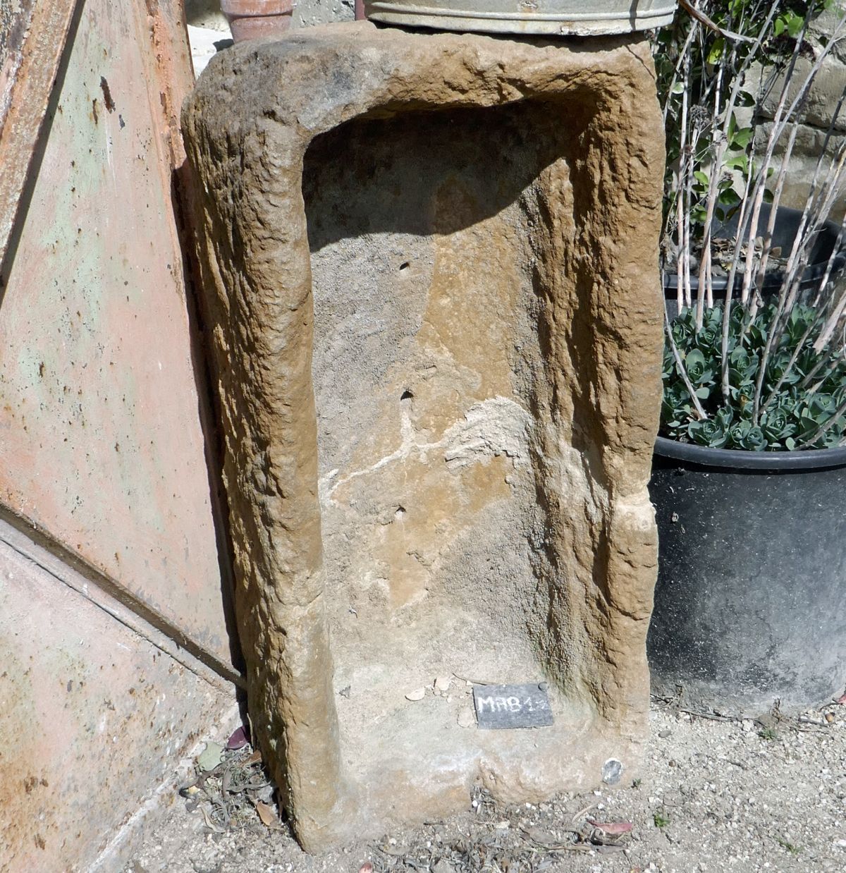 Old sandstone basin. Traditional Ocre old basin - Provence style,
