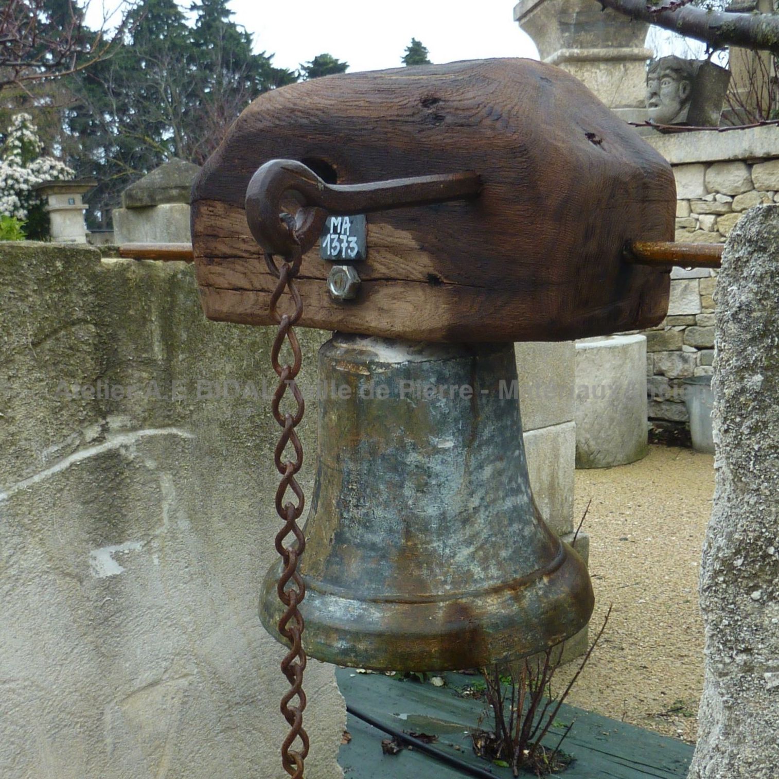 Wonderful antique bronze bell with its wooden yoke