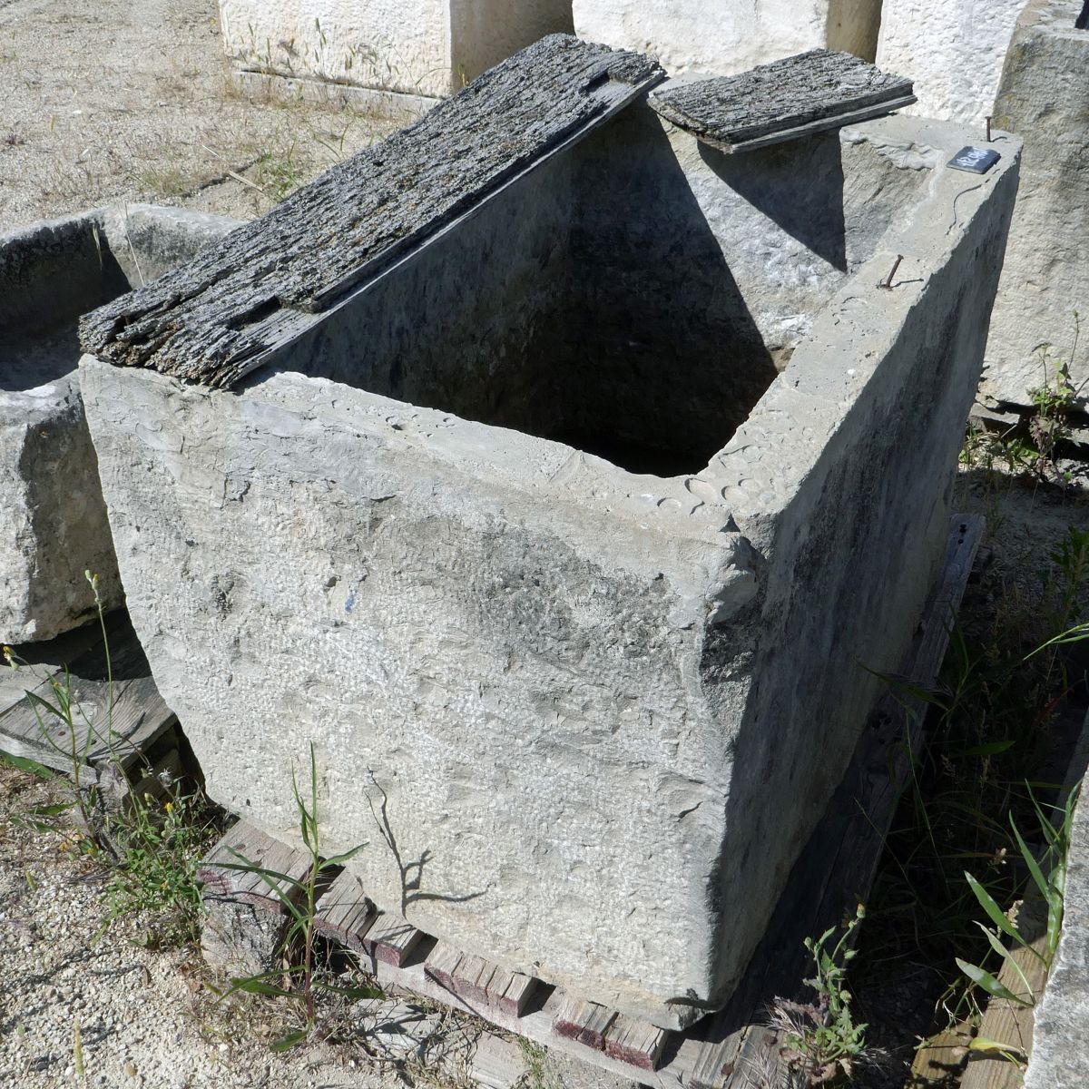 Beautiful old stone and wood basin - a decorative rectangular basin